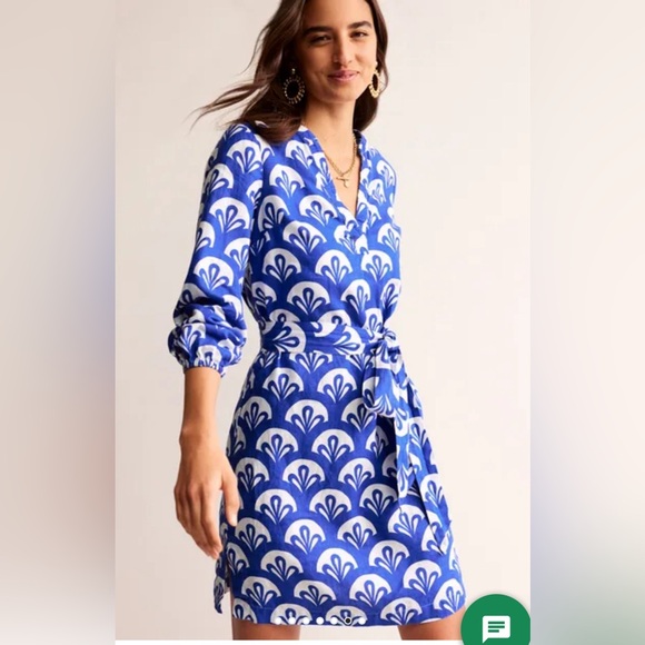 Boden | Dresses | Boden Cleo Linen Tie Waist Dress Foliage Geo 2 ...